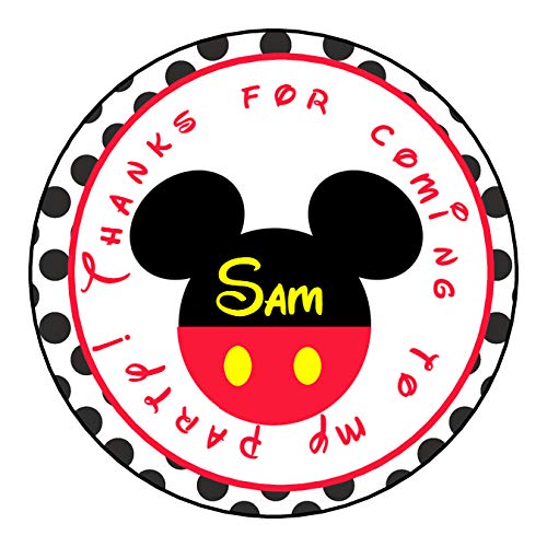 Red and Black Polka Dot Mouse Ears Stickers Personalized and Printed set of 24 Mouse Birthday