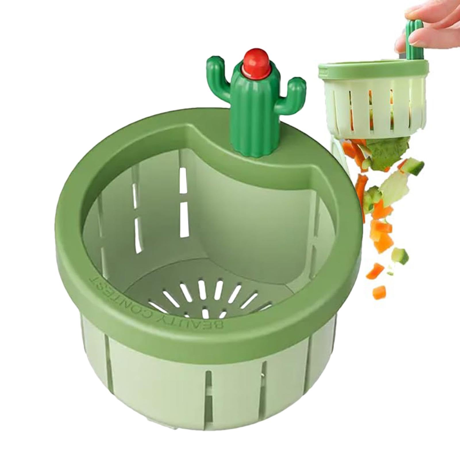 Sink Drain Basket Kitchen Food Cactus Design Sink Drain Basket Corner Strainer Sink Filter Hanging Filtering Draining Rack Easy Cleaning Log-Free Kitchen Sink Drain Stopper for Bathtub, Shower, Green