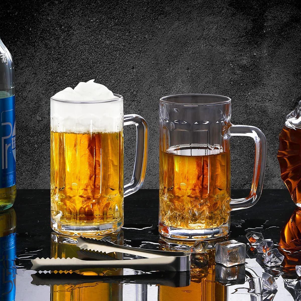 Wwyybfk Beer Mug Set, Freezer Glasses Beer Mug with Handle, 18oz Skull Beer Glasses Cups for Men, Bar, Beverage, Dishwasher Freezer Safe 510ml 2-Pack