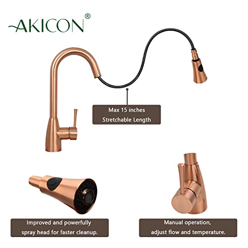 One-Handle Pull-Down Copper Kitchen Faucet - Five Years Warranty Akicon …