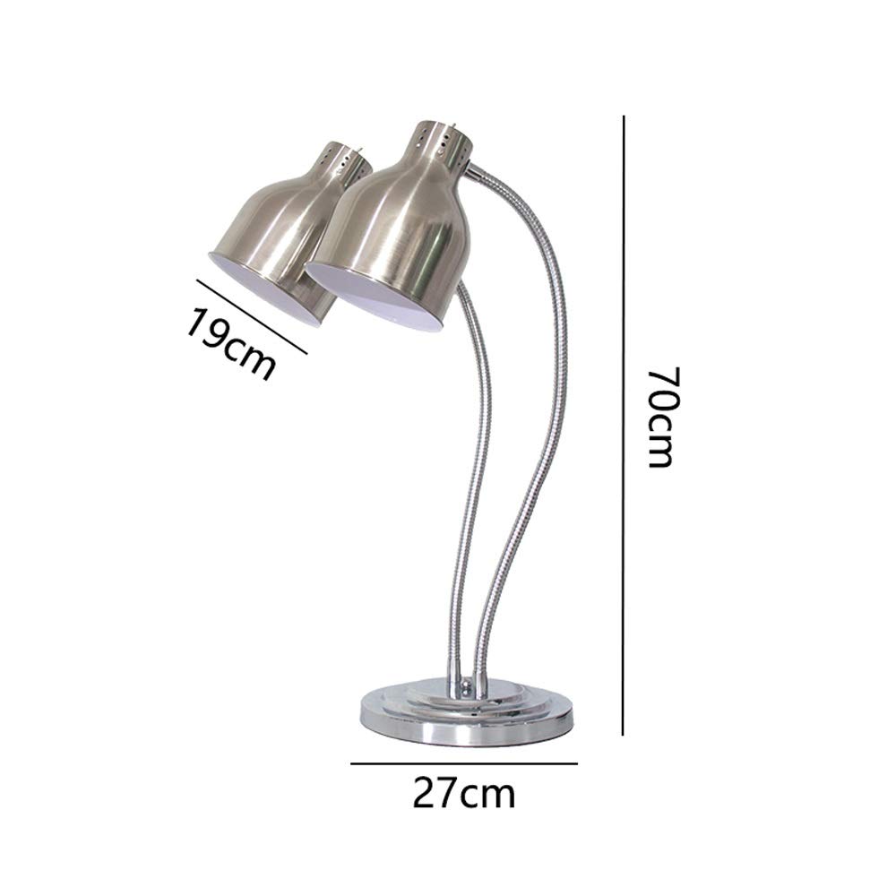 ZXT Food Warming lamp Single/Double Bulbs Buffet Display Heating Preservation Light,Commercial Portable W250 Heat Lamp (Color : Silver, Size : Double Head)