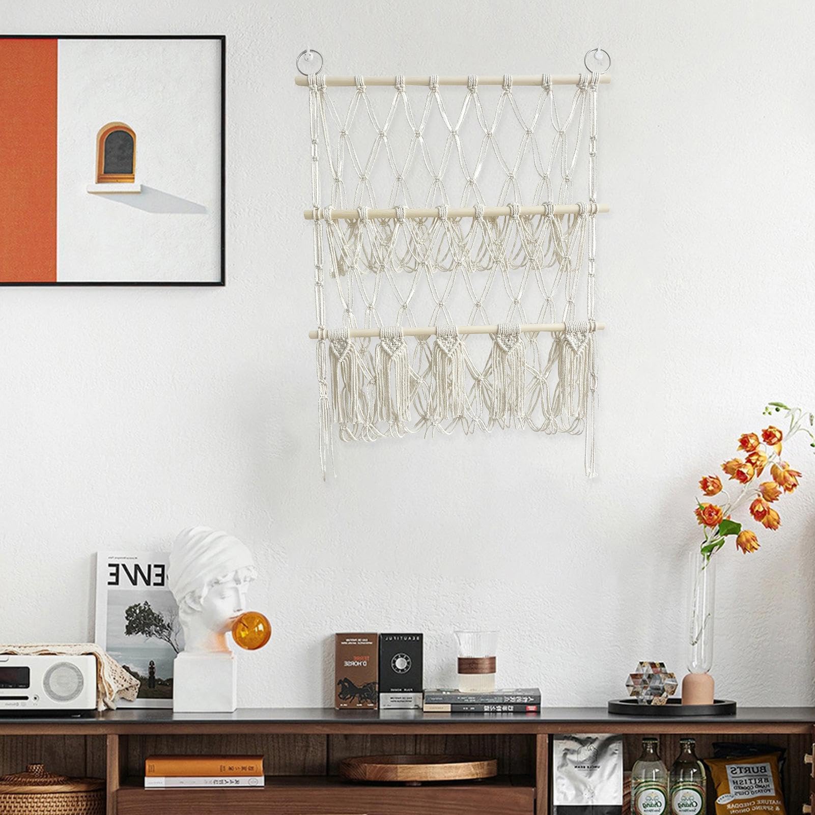 Sinolmaibe Stuffed Animal Hammock, Double Layer Woven Toy Net With Tassels, Net Bag Storage Rack Bookshelf Hammocks Home Decor Book Shelves, Stuffed Animal Toy Storage Holder