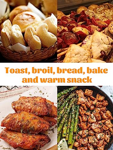 Toaster Oven 4 Slice Countertop - Pizza Oven with Timer, Convection Oven fits a 9 Inch Pizza, for Bake, Broil, Toast, Includes Baking Pan and Rack, Stainless Steel, Silver