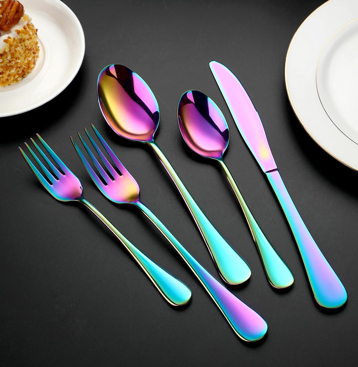 WYT Black Dinner Spoons Set for 8, Stainless Steel 8-Piece Black Flatware Spoons Set, Modern Silverware Dinner Spoons, Mirror Polished, Dishwasher Safe, 7.9 Inches