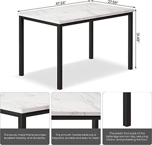 tantohom Marble Top Style Dining Table Set for 4, Metal Frame Furniture Kitchen Table and Chairs for 4, Dinette Breakfast Nook Table Set with 4 Pu Leather Chairs for Dining Room…