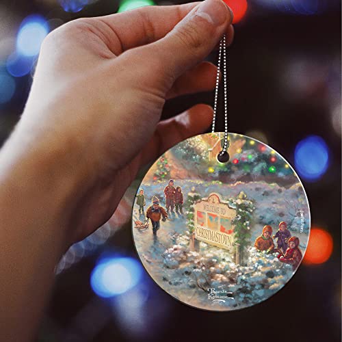 Thomas Kinkade - The Lights of Christmastown β Children Snow Day - 3.5β Starfire Prints Hanging Glass Print Accessory β Officially Licensed Collectible | Complimentary Velveteen Gift Bag