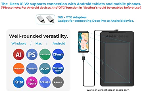 XPPen Deco 01 V2 Graphics Tablet 10x6.25 Inch Drawing Tablet 8192 Levels Pressure Battery-Free Pen with Tilt Function Android/Chromebook Supported Online Teaching Tablet