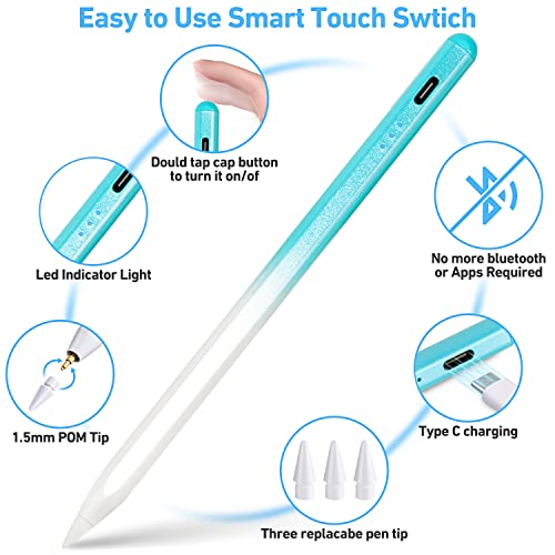Stylus Pen for ipad, Active Pencil with Quick Charge, Palm Rejection Tilt Sensor, Magnetic Apple Pen Compatible with 2018-2022 iPad Pro 11"/12.9",iPad 10/9/8/7/6,iPad Mini 5/6,iPad Air3/4/5- Blue
