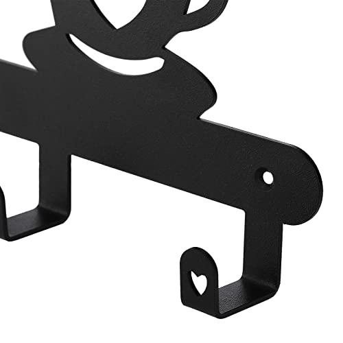 TOPZEA Coffee Mug Holder Wall Mounted, Metal Coffee Mugs Hanger Display Rack with 5 Hooks, Hanging Cup Storage Organizer Decorative Coffee Sign Decor for Kitchen, Coffee Bar Station Accessories