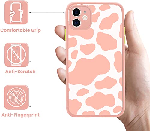 SUBESKING for iPhone 7/8/SE 2020 Pink Cow Print Case,Translucent Matte Hard PC Back with Cute Pattern Design for Women Girls Soft TPU Silicone Bumper Slim Fit Clear Protective Phone Cover 4.7 Inch
