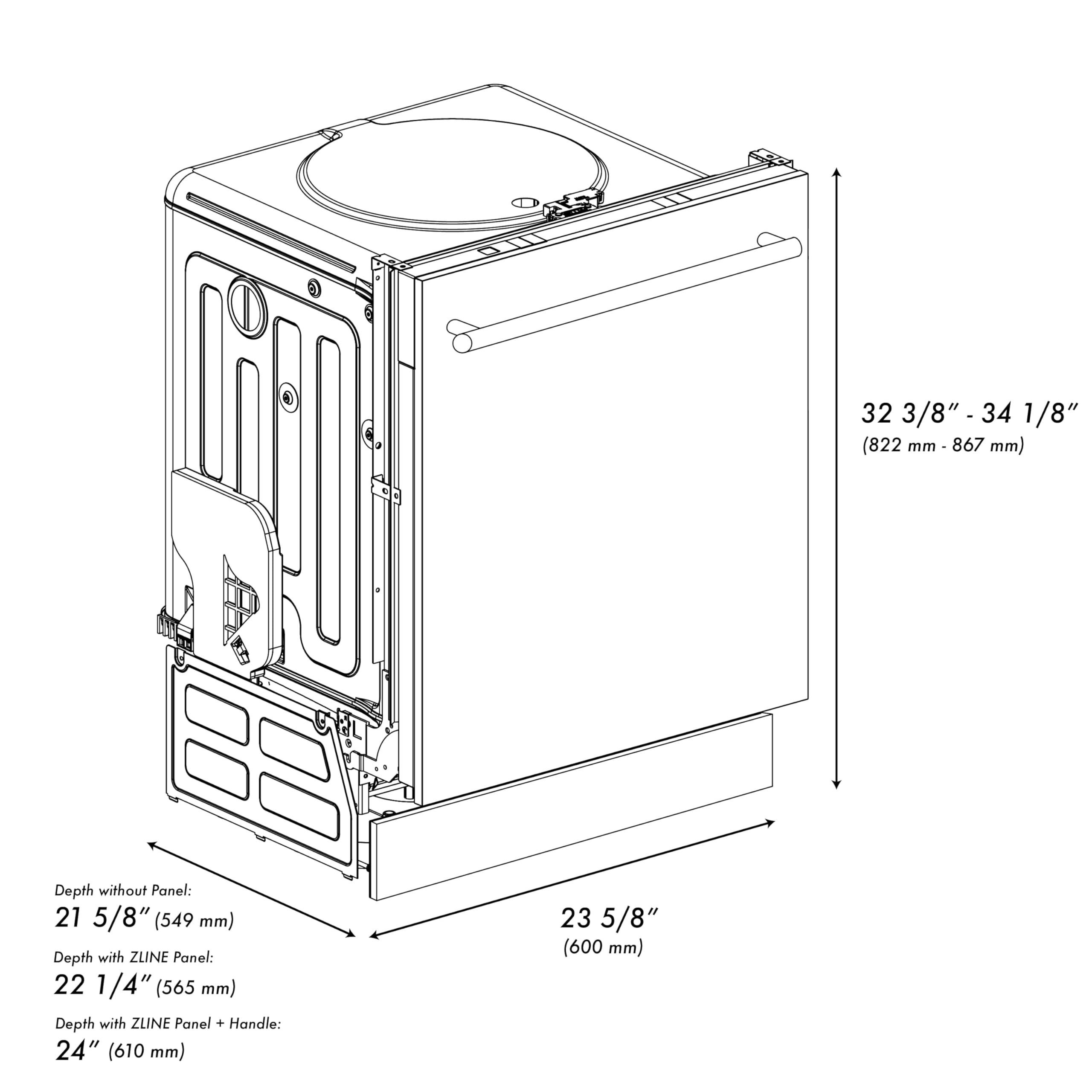 ZLINE 24 in. Fingerprint Resistant Top Control Dishwasher with Stainless Steel Tub and Modern Style Handle, 52dBa