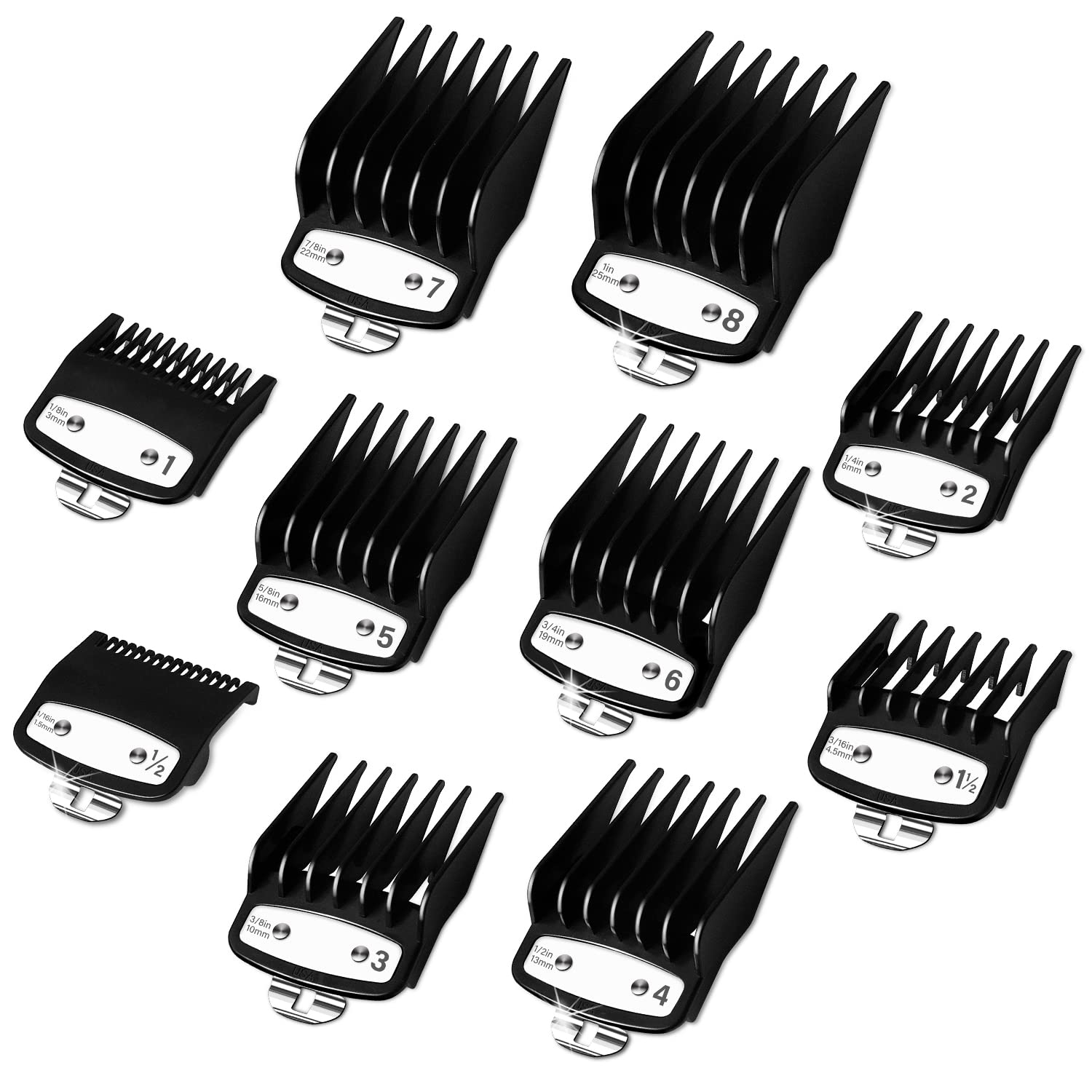 Professional Hair Clipper Guards Guides 10 Pack Coded Cutting Guides #3170-400- 1/16β to 1 fits for All Wahl Clippers