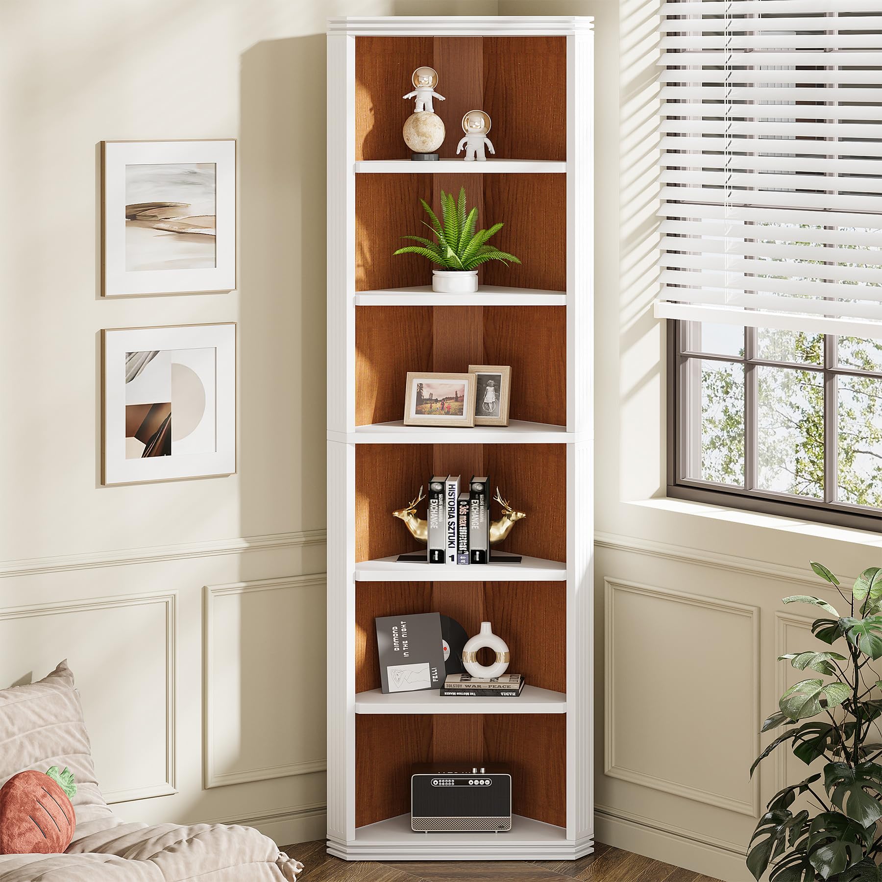 Tribesigns 7-Tier Corner Shelf, 70.87" Tall Corner Bookshelf, Modern White Corner Bookcase, Large Wood Display Shelf for Living Room, Bedroom, Home Office
