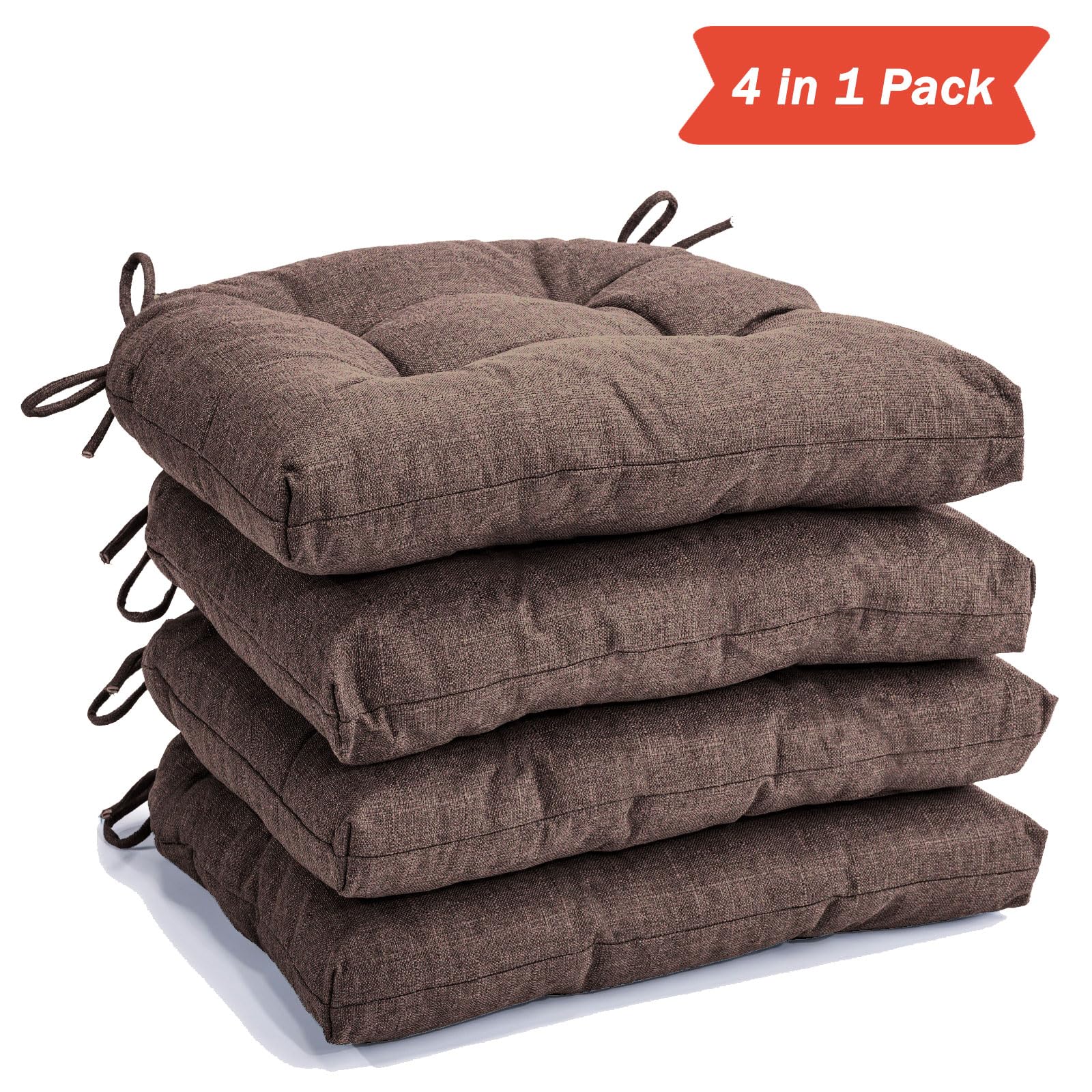 Kyaringtso Chair Cushions for Dining Chairs, 4 Pack Soft and Comfortable Chair Cushions Pads with Ties, Seat Cushions for Kitchen Chairs,Dining Room (4 Pack 17x16, Dark Coffee)