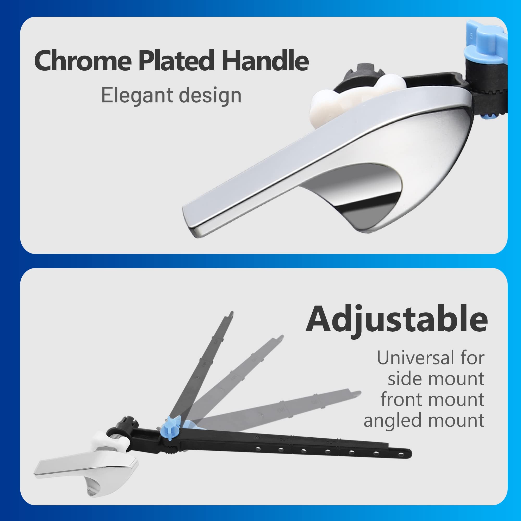 Universal Toilet Handle Flusher Replacement kit Angle Adjustable Toilet Tank Flush Trip Lever Arm Front Angled Side Left & Right Mount Toilet Repair Part