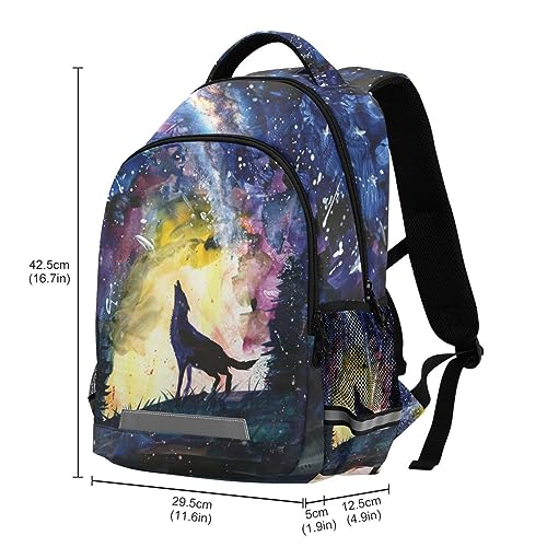 Sletend Teenage Girl’s Boy’s Backpack Middle School Student Bookbag Starry Sky Wolf Outdoor Daypack with Reflective Stripes, Large Capacity Printed Children's Backpack Student School Bag