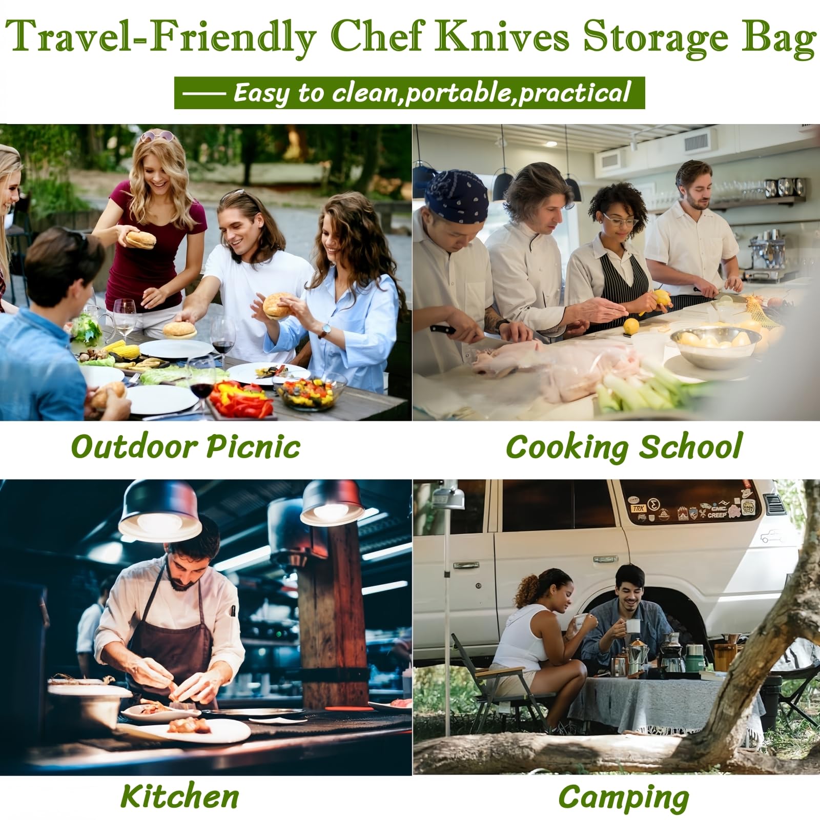 Suaetiai Waxed Canvas Knife Roll Bag,Portable Knife Cultery Carrier,Professional Chef Knife Case,Waterproof Knife Roll Storage Bag with 8 Slots,Holds 8 inch Kitchen Knives for Camping or Working