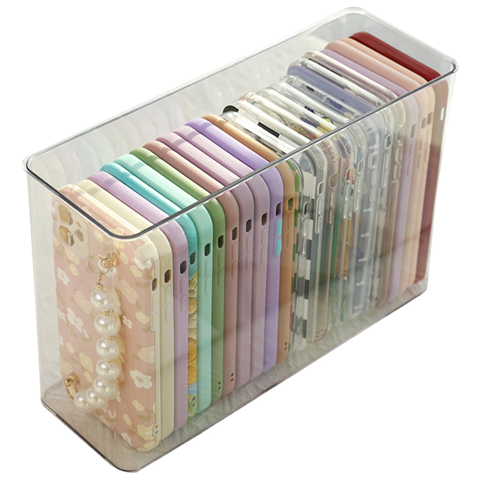 Serlife Phone Case Storage Holder Acrylic TV Remote Control Media Mobile Phone Storage Organizer with Lid