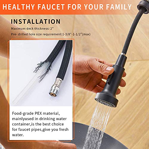 OWOFAN Black Kitchen Faucets with Pull Down Sprayer Industrial Single Handle One Hole Or 3 Hole Faucet for Farmhouse Camper Laundry Utility Rv Wet Bar Sinks
