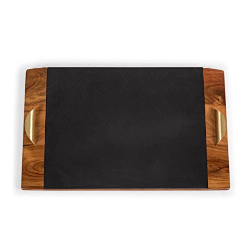 TOSCANA - a Picnic Time brand Covina Slate Serving Tray, Charcuterie Board Set, (Acacia Wood & Slate Black with Gold Accents) Large