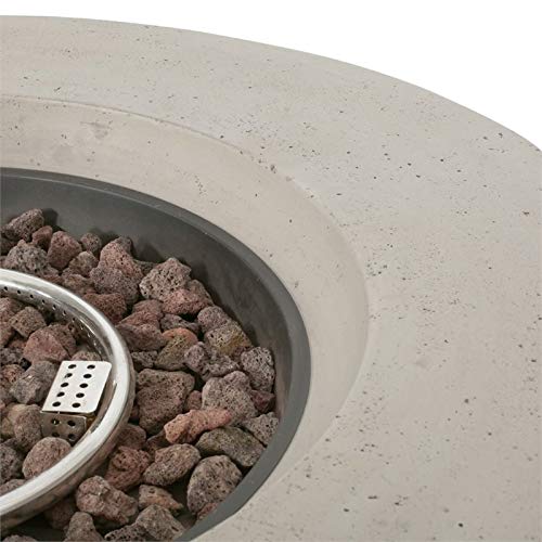 Noble House Aidan Circular Gas Fire Pit Table with Tank Holder in Light Gray