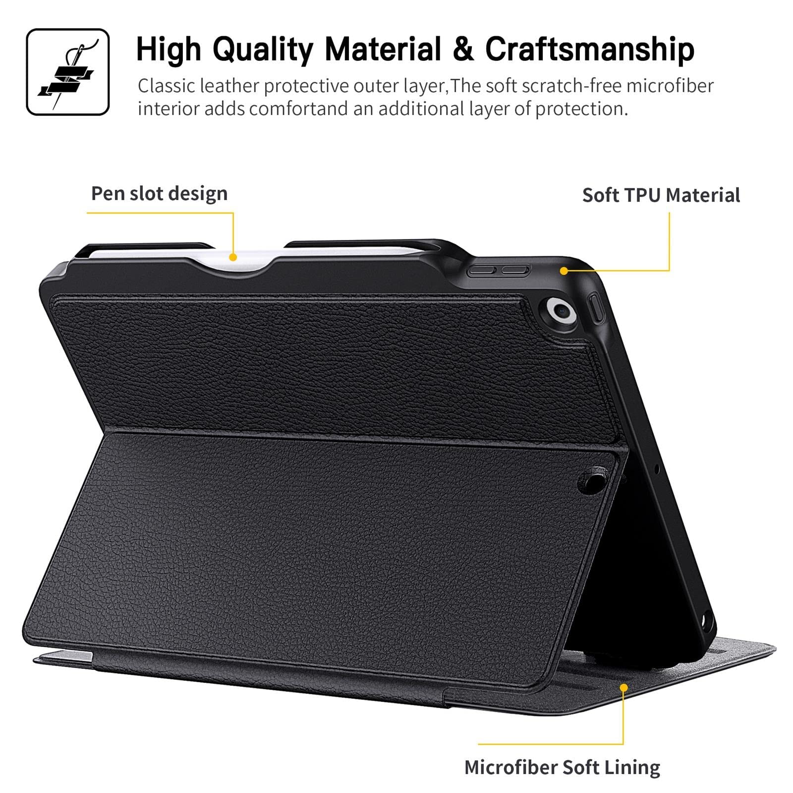 ZtotopCases for iPad 9th/8th/7th Generation 10.2 Inch, [5 Magnetic Stand Angles + Pencil Holder + Highly Shockproof +Auto Wake/Sleep], Premium PU Leather Cover for iPad 10.2 inch 2021/2020/2019, Black