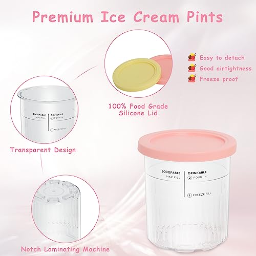 XSKPNTLTD2 Ice Cream Pints Container and Lids Replacement Compatible with Ninjia, 24 oz Cream Pints with Scoop Compatible with Creami Deluxe NC500 Series ice Cream Makers(2 PACKS)…