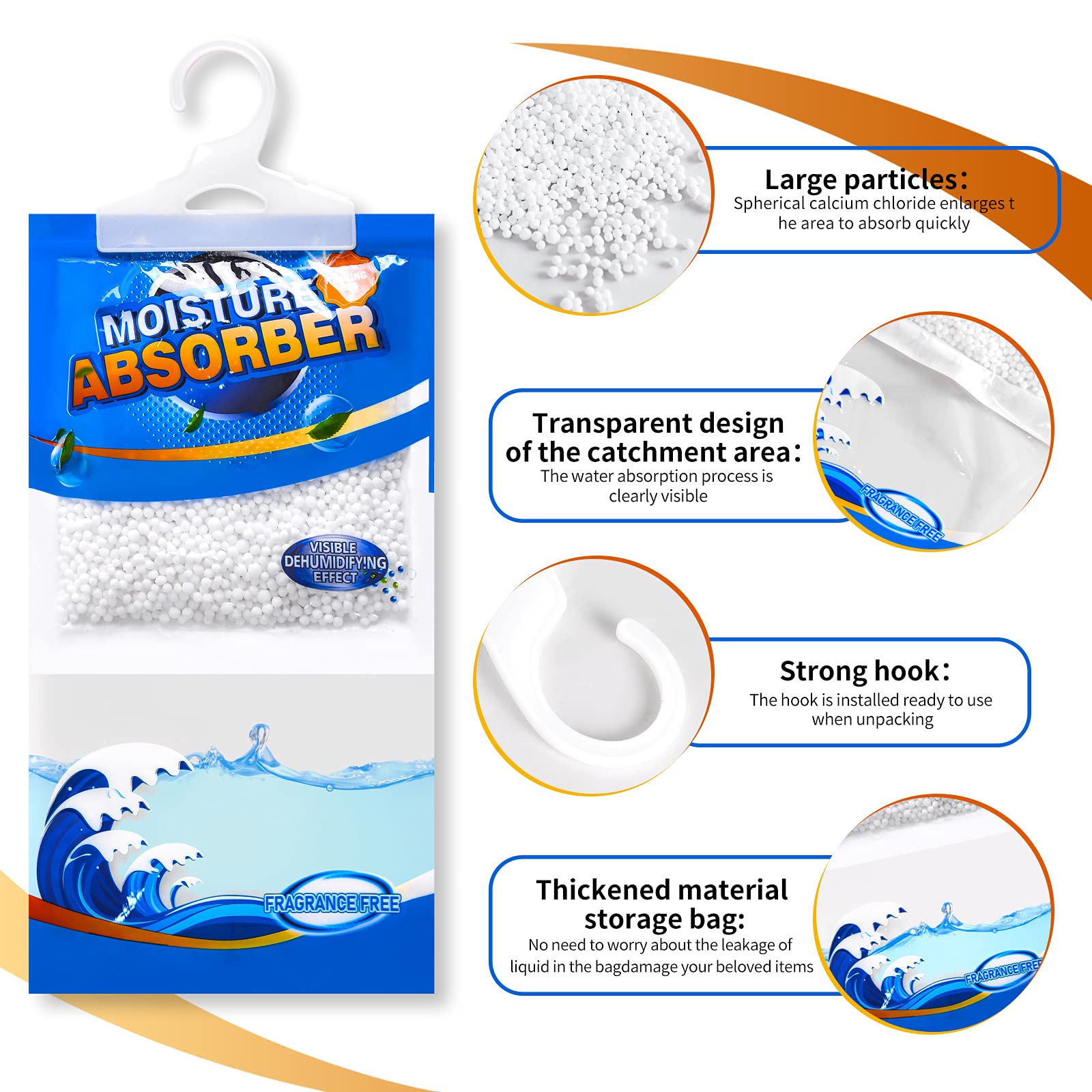 ZSZMFH 15 Pack Moisture Absorber Hanging Bags, Fragrance Free Humidity Packs, Hanging Closet Dehumidifier Bags, Moisture Absorber Packets-220g/pack.