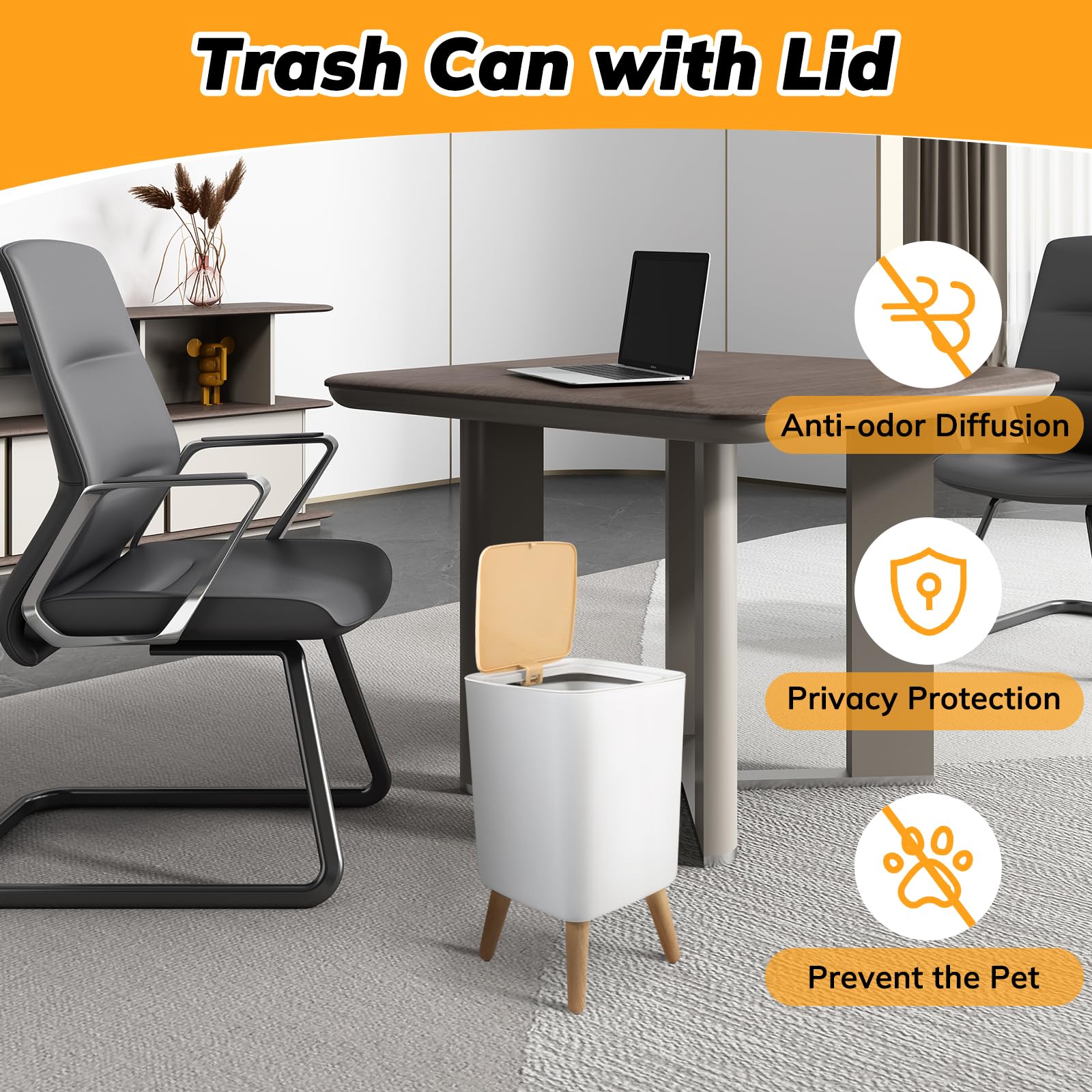 WVIOUOPU 2.6 Gallon/10 Liter Bathroom Kitchen Trash Can with Lid - Office Waste Basket Modern with Press Top Lid - Small Trash Bin Dog Proof Garbage Can with Pop-up Lid for Living Room Toilet (White)