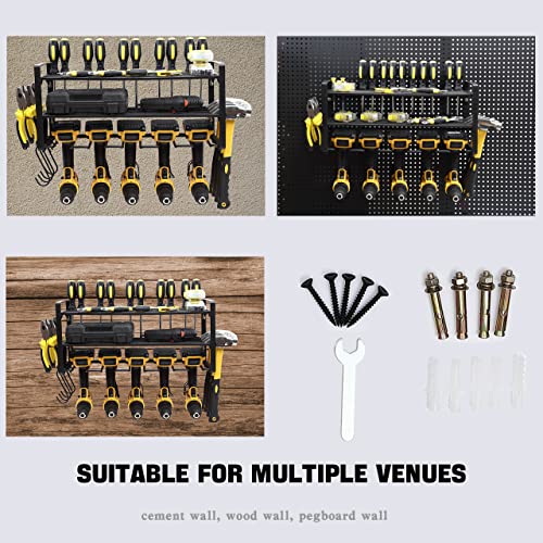 NALAWEKER Power Tool Organizer Drill Holder Wall Mount Storage Rack Cordless Drill Storage Floating Tool Shelf with 5 Hanging Slots Steel Heavy Duty Drill Charging Station