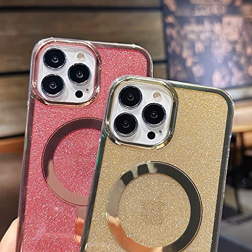 SKYLMW Cute Glitter Case for iPhone 13 Pro Max 6.7" Luxury Magnetic iPhone 13 Pro Max Case Compatible with Magsafe for Women Girls, [5 in 1] Come with Screen Protectors & Camera Protectors, Rose Gold