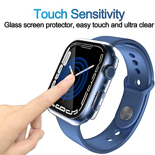 Smiling 2 Pack Case Built in Tempered Glass Screen Protector Compatible with Apple Watch Series 9 (2023)/Series 8 /Series 7 41mm, Hard PC Case Overall Protective Cover- Transparent