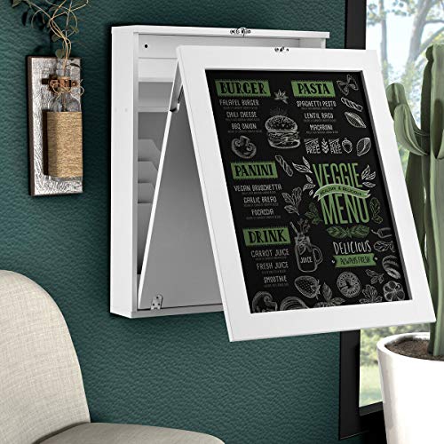 Tangkula Wall Mounted Desk, Floating Desk with Chalkboard, Space Saving Fold Up Desk Wall Mount Convertible Desk, Multi-Function Wall Mounted Table with Storage Shelves & Hooks(No Assembly Required)