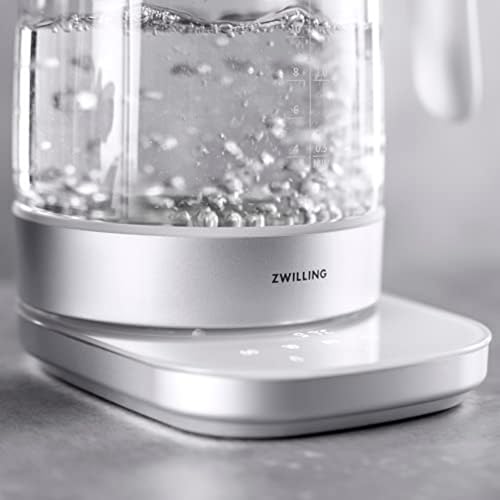 ZWILLING Enfinigy Glass Kettle 1.7L, Tea Kettle, 6 Preset Temps for the Perfect Cup, Tea Timer, Silver
