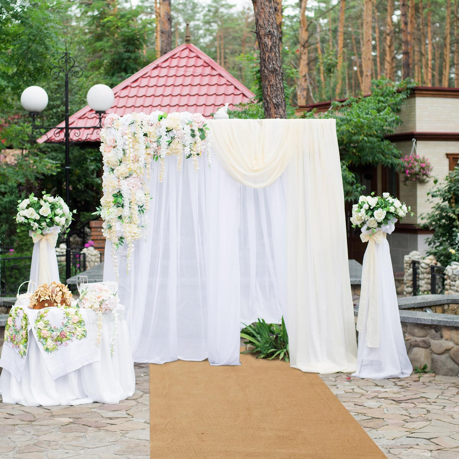 Tudomro Extra Long Natural Burlap Wedding Aisle Runner Outdoor Jute Burlap Aisle Runner for Wedding Ceremony Rustic Indoor Wedding Runner Carpet for Walkway(Elegant Style, 40 Inch x 30 Ft)