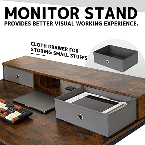 TOPSKY 47βx 31.5β Computer Desk with Drawers, Monitor Stand, Storage Shelf, 3-Port Charging Station (Rustic Brown)