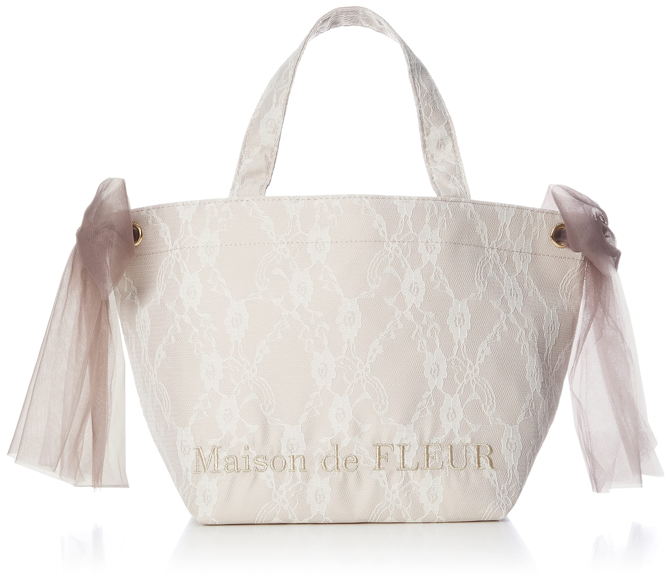 Maison de Fleur 8A14F0J3600 Women's Side Tulle Ribbon Tote Bag, Light Beige