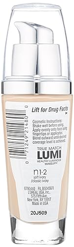 L'Oreal Paris True Match Lumi Healthy Luminous Makeup, N1-2 Soft Ivory Classic Ivory , 1 fl; oz.