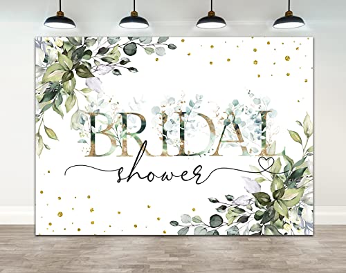 Ticuenicoa 7×5ft Bridal Shower Backdrop Green Leaves Golden Dots White Photography Background Decoration Miss to Mrs Wedding Bride to Be Engagement Photo Booth Props