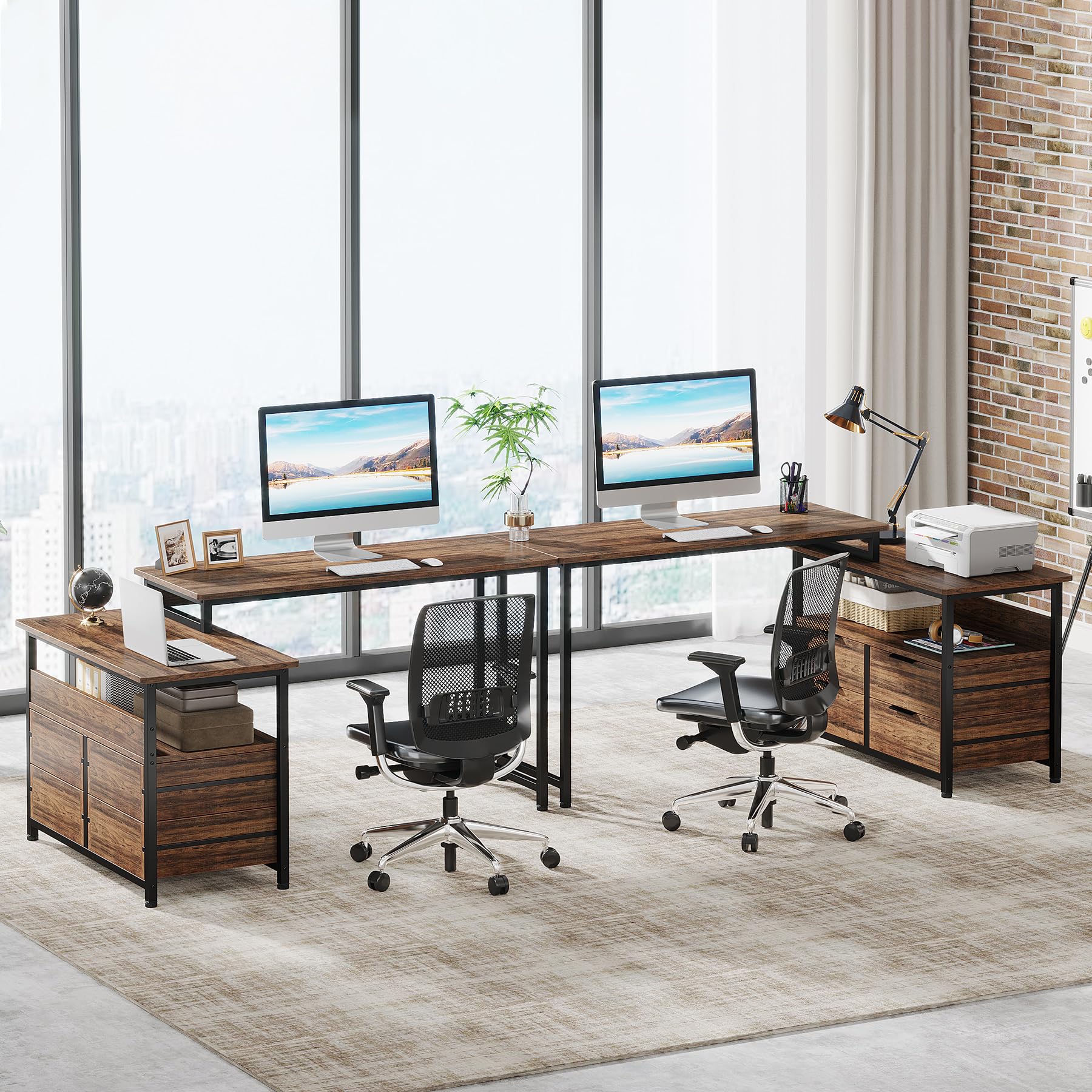 Tribesigns Reversible L-Shaped Desk with Drawers, Corner Home Office Desk with Storage Shelves, Industrial Writing Workstation Table for Home Office, Small Space (Rustic Brown)