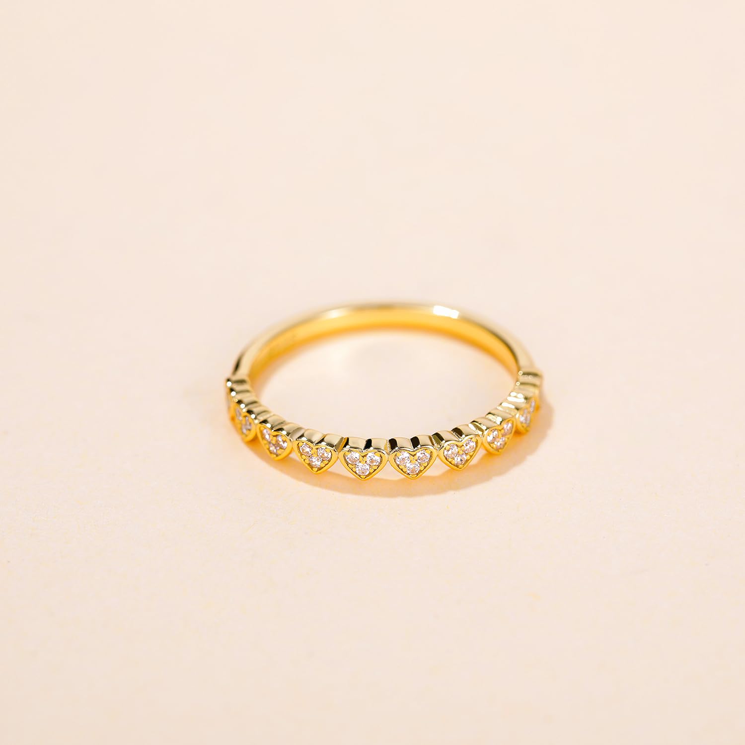 Mameloly 1.8mm 925 Sterling Silver 14K Gold Plated CZ Wedding Bands for Women Dainty Love Heart Stackable Cubic Zirconia Half Eternity Engagement Rings for Her Size 12