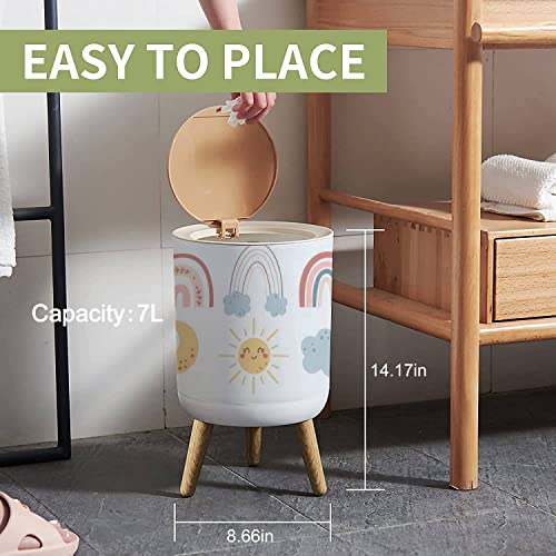Small Trash Can with Lid Boho Rainbow Pastel spring kids clipart set moon and sun baby design Garbage Bin Round Waste Bin Press Cover Dog Proof Wastebasket for Kitchen Bathroom Living Room 1.8 Gallon