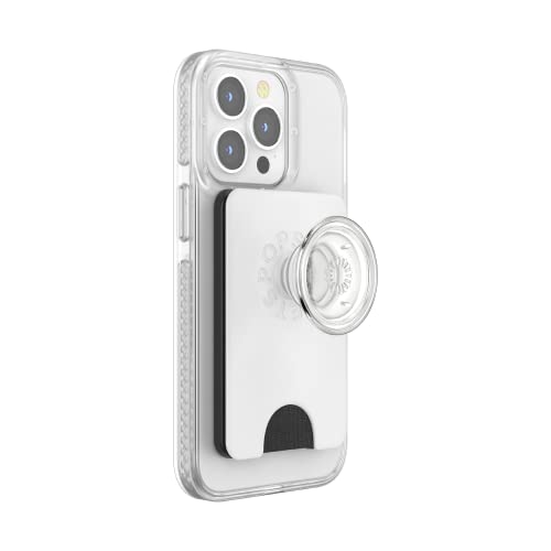 PopSockets Phone Wallet with Expanding Grip, Phone Card Holder, Wireless Charging Compatible, Wallet Compatible with MagSafe - White Clear