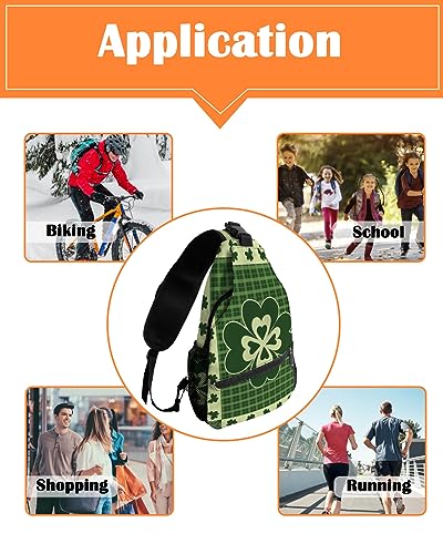 Sling Backpack, St. Patrick's Day Lucky Shamrock Green Check Waterproof Lightweight Small Sling Bag, Travel Chest Bag Crossbody Shoulder Bag Hiking Daypack for Women Men