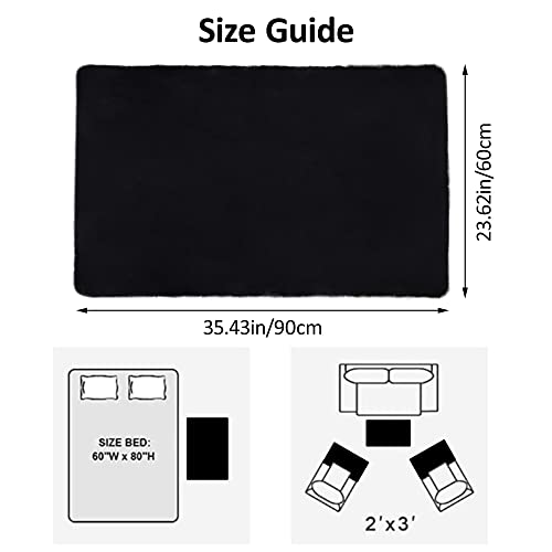 Small Black Rug Faux Rabbit Fur Rug 2x3 Fluffy Throw Rug for Bedroom Entryway Floor Sofa Living Room Area Rug with Non Shedding Soft Shag Rug