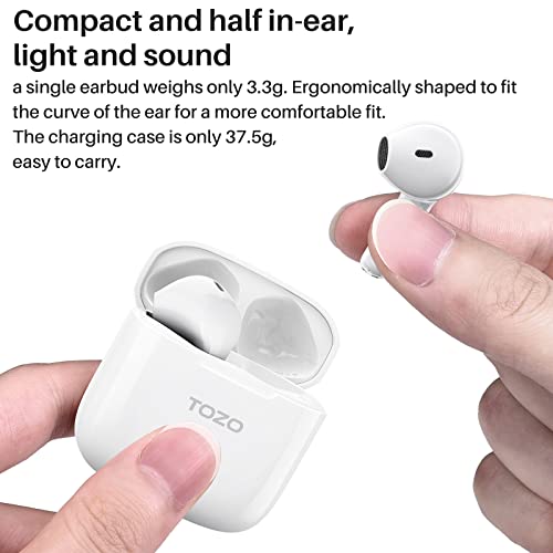 TOZO A3 WirelessâEarbuds Bluetooth 5.3 Half in-Ear Lightweight Headsets White & TOZO A3 Protective Silicone Case Red