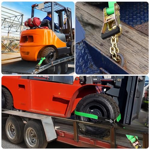 Trekassy 2”x 96” Car Tie Down Tire Straps with 16" Chain Anchors for Trailers, 3,333lbs Safe Working Load