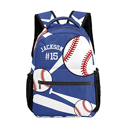 Urcustom Custom Kid Backpack, Baseball Sport Number Team Royal Personalized School Bookbag with Your Own Name, Customization Casual Bookbags for Student Girls Boys