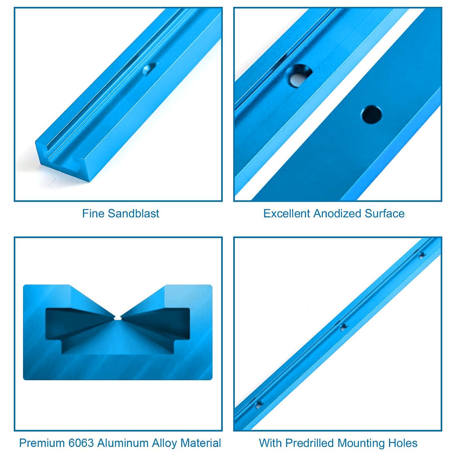 Seekliny 2pcs T-Track for Woodworking 48" Blue Double-Cut Pre-Drilled, 48 inch Universal Aluminum T Tracks Blue