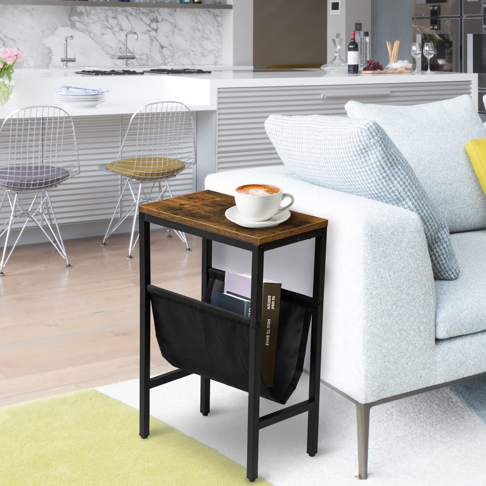 Small End Tables for Small Spaces – Small Side Table Living Room – Industrial Small Nightstand Bedroom –Narrow End Table – Slim Skinny Bedside Table – Little Thin Accent Table Tiny Drink Table